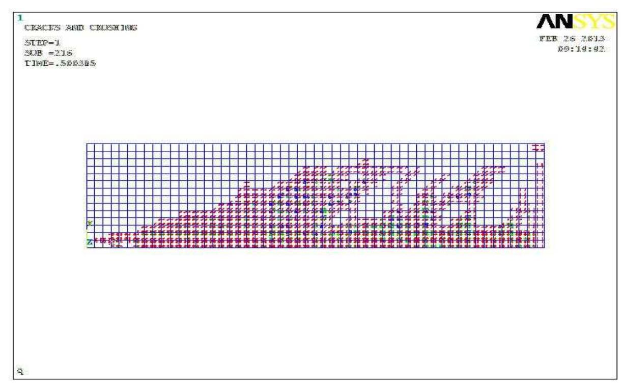 Crack patterns for the modeled beam 1 (solid beam). figure