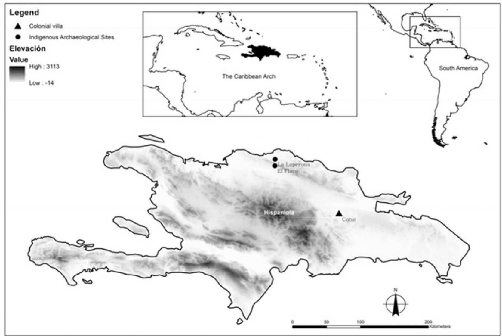 Map of hispaniola showing the location of the early colonial