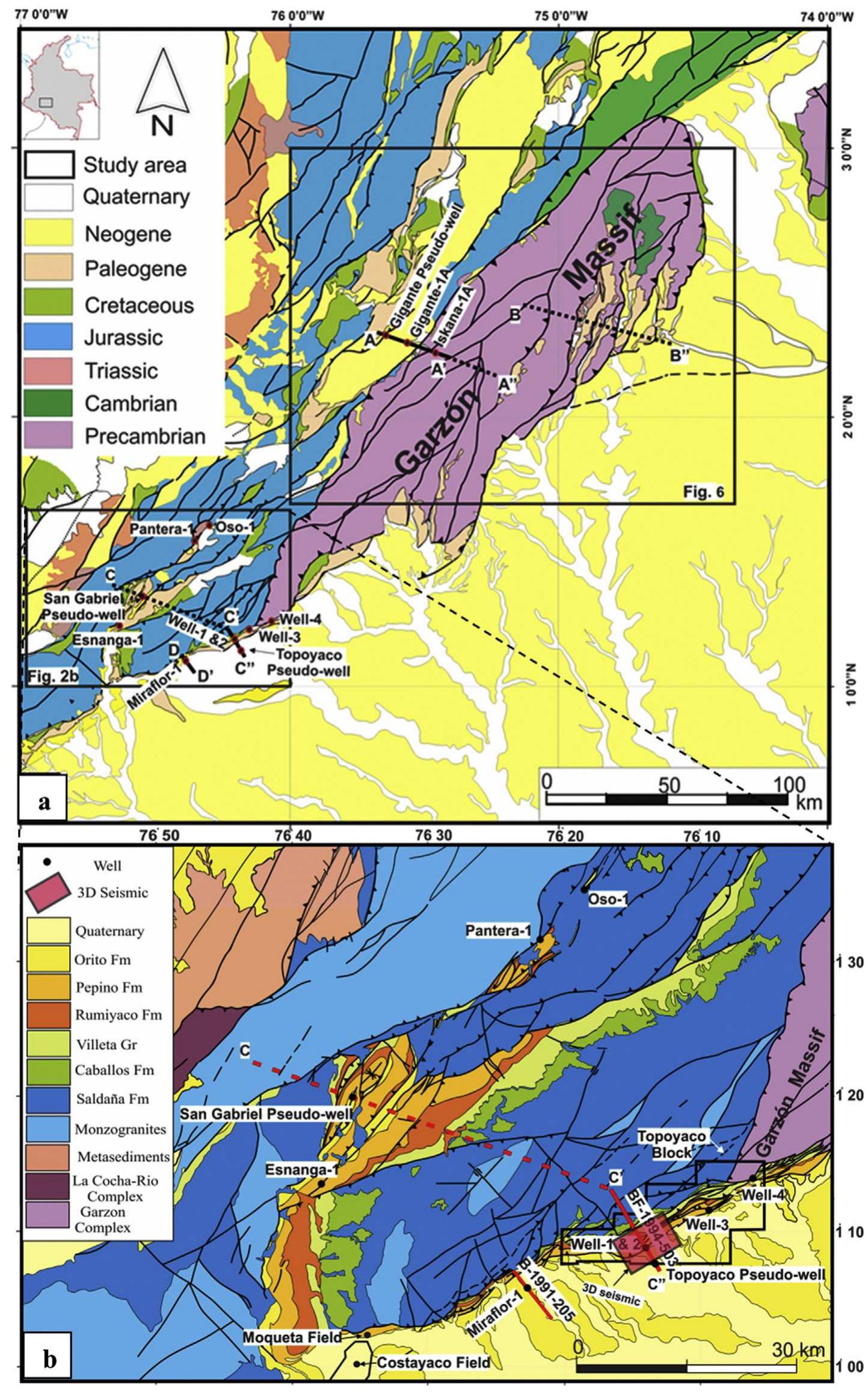 A) geologic location map of the northern and southern study