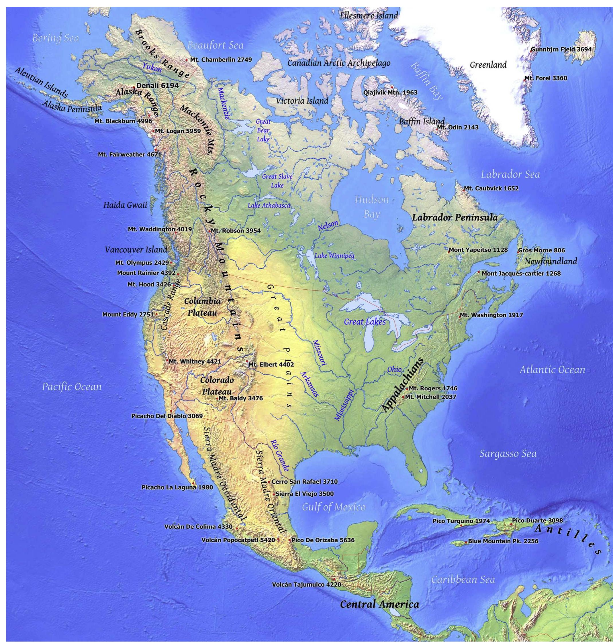 Map of north america showing the location of the rocky