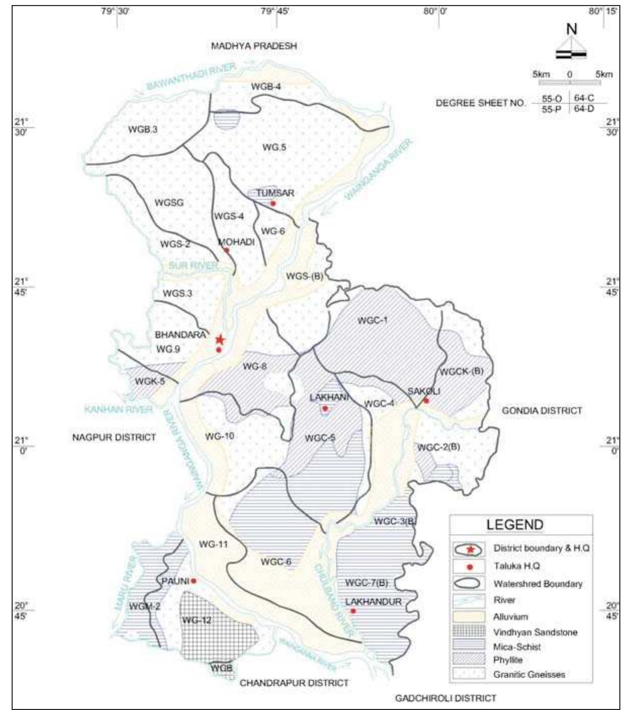 Generalised geological map of the bhandara district,