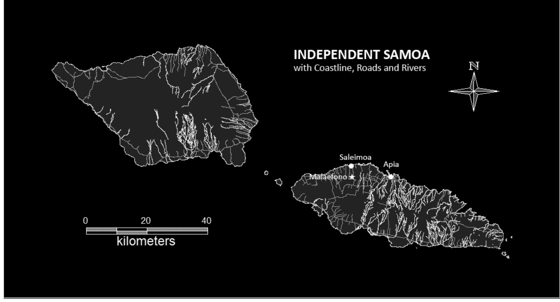 Map of samoa with location of malaefono plantation. due to