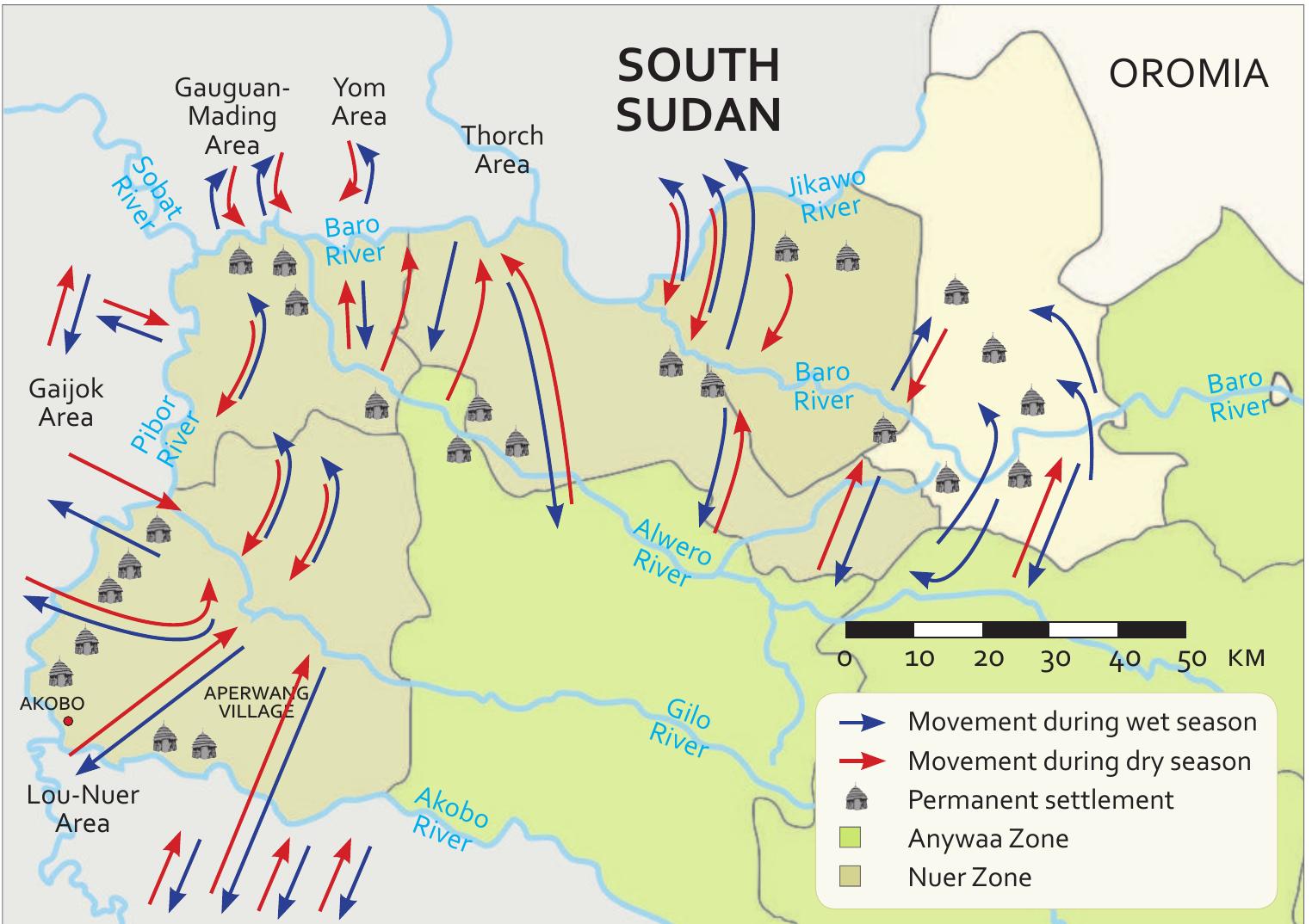 Map 3. the transhumance pattern of the nuer. based on dereje
