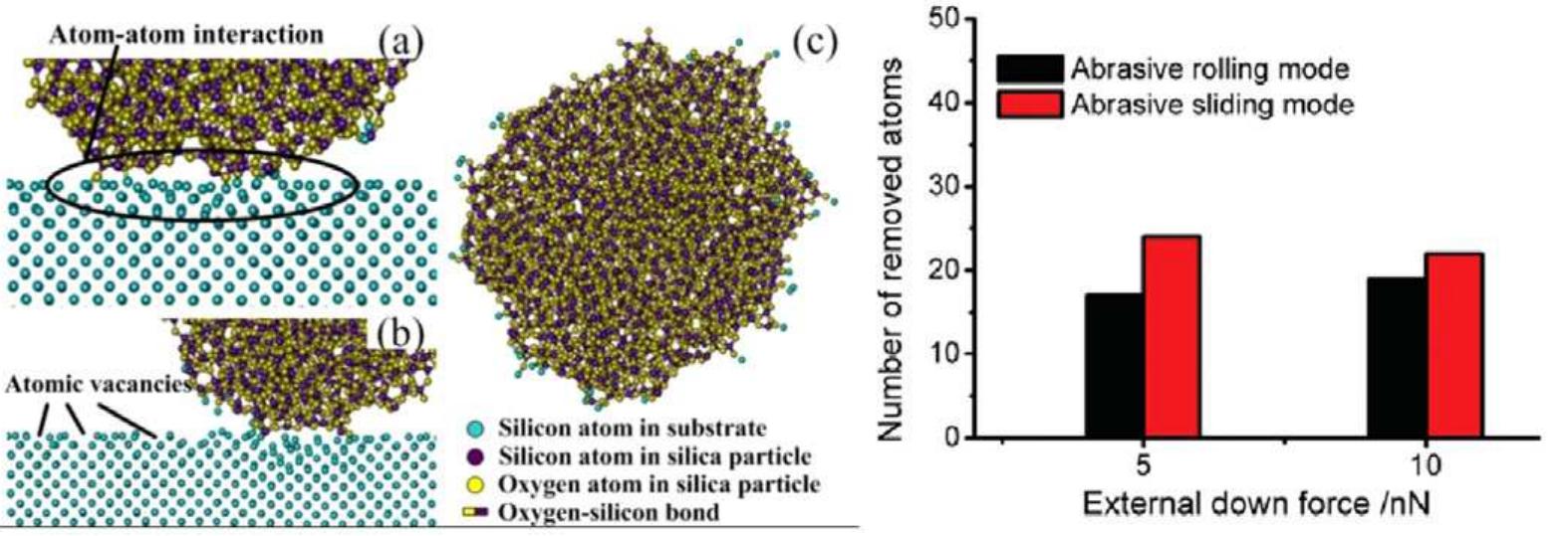 The rolling process of a silica particle under an external