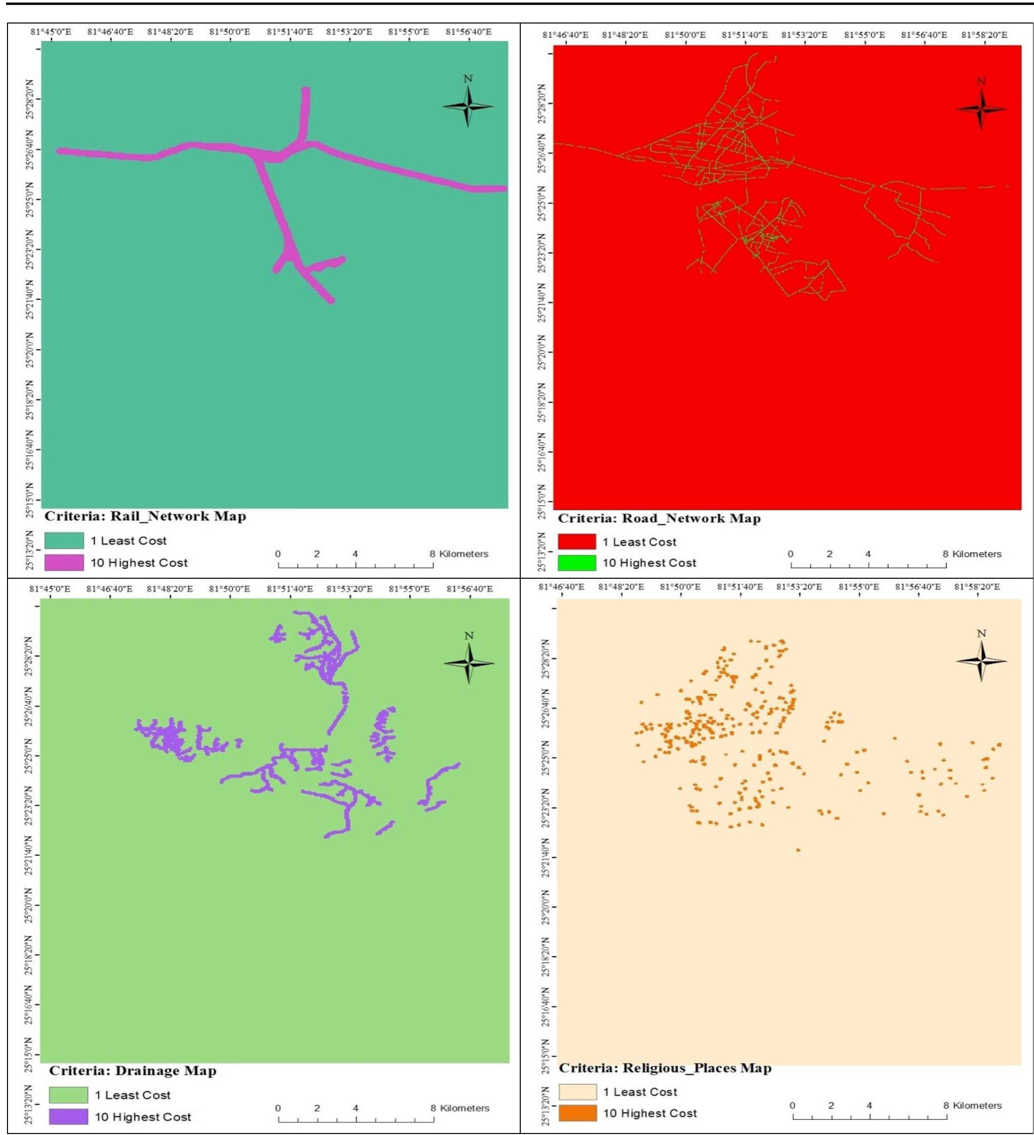 Cost criteria maps of physical features