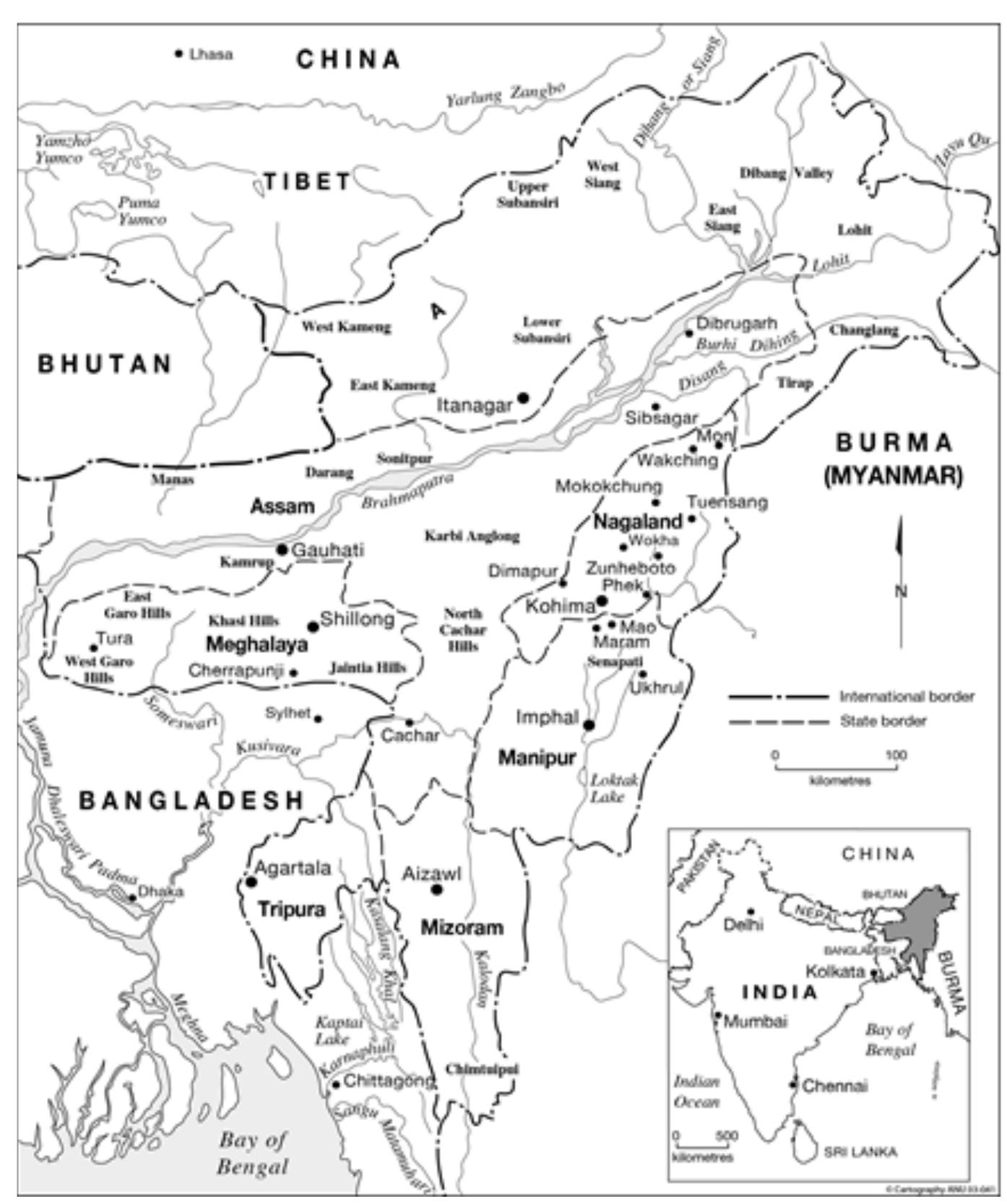 Present map of northeast india map 1