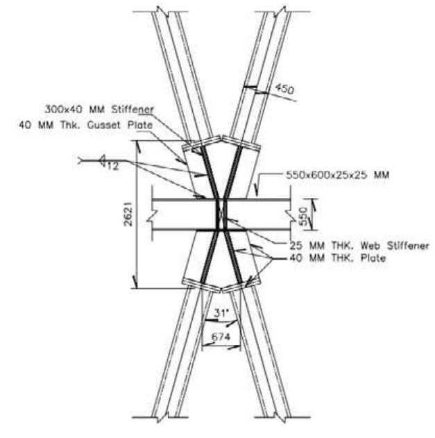 Typical junction detail of 36 storey diagrid structure.