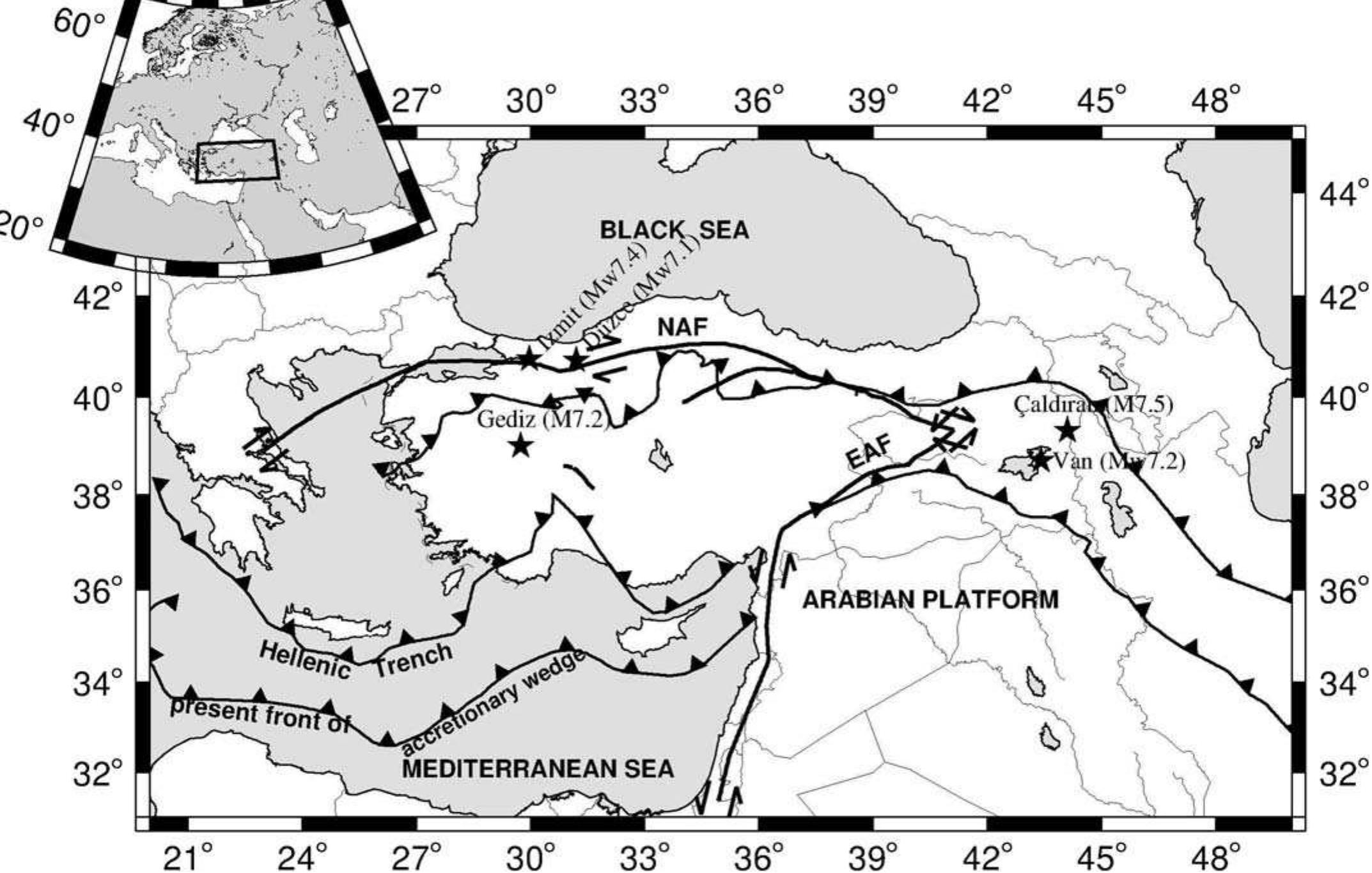 A figure 1. active major fault zones and topography map of