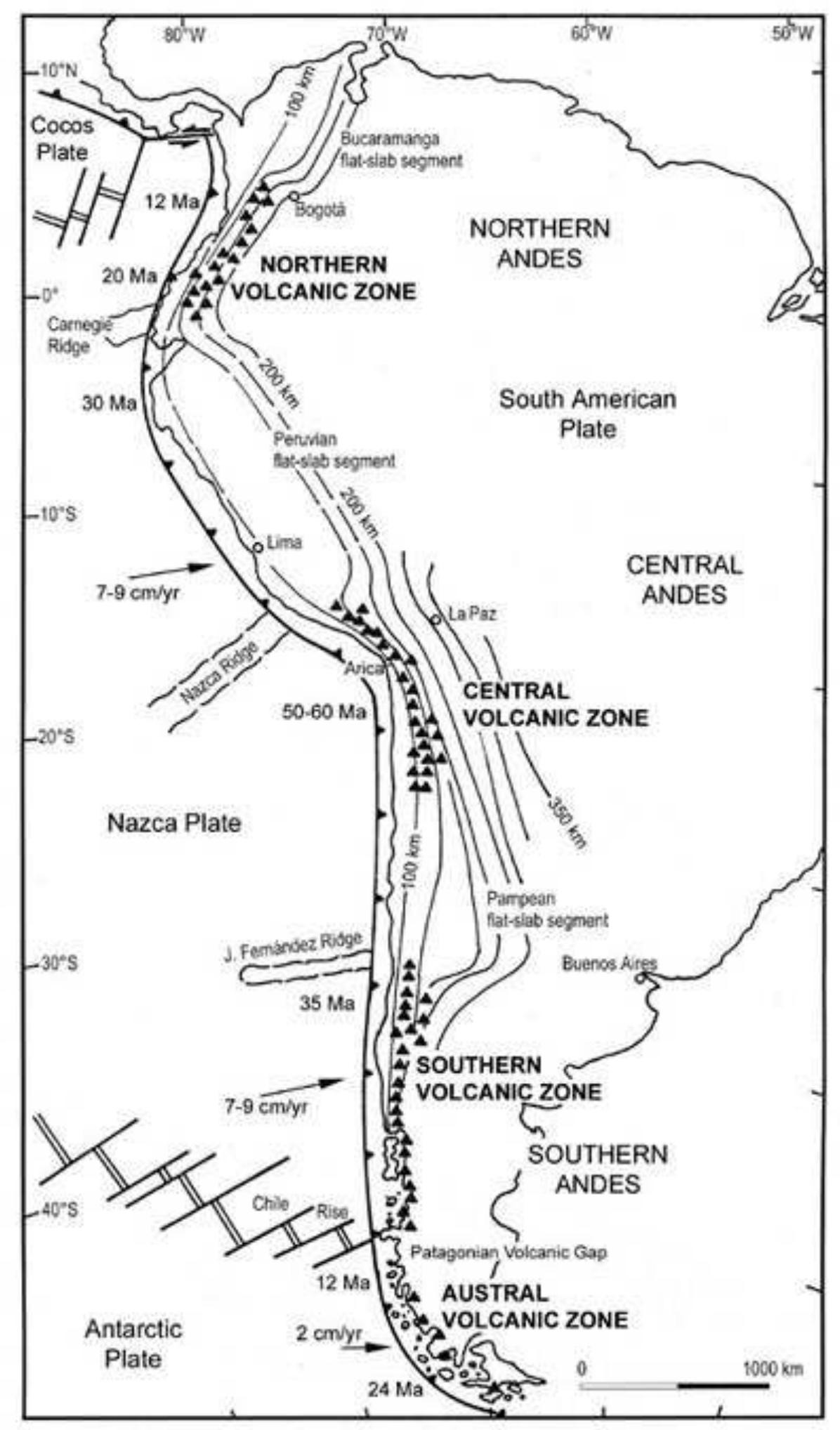 Schematic map of south america and the pacific oceanic