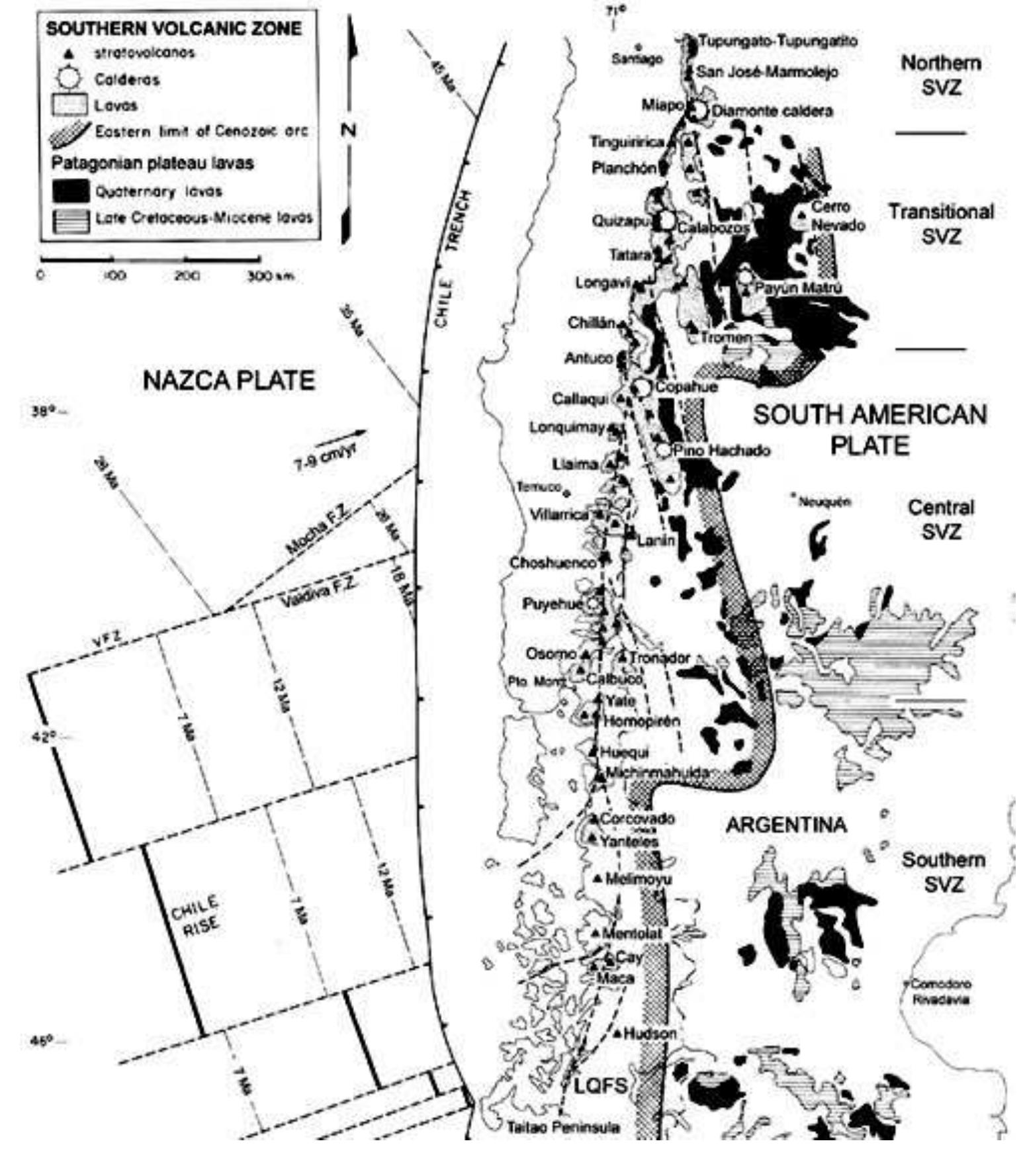 Schematic map of the southern volcanic zone, modified from