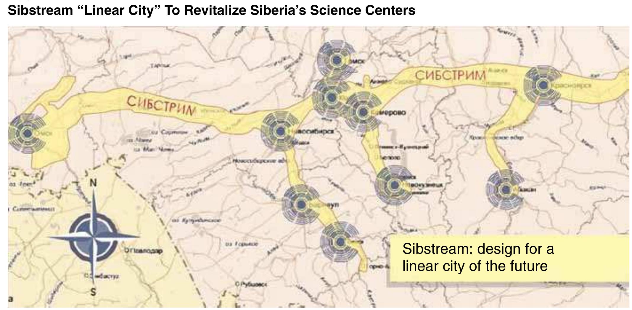 The schematic map shows the proposed stretched-out city