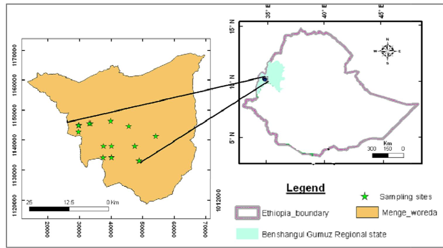 Map of ethiopia and the study area specimens were collected