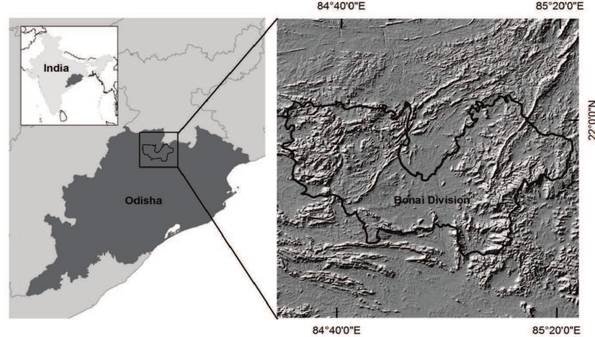Map showing geographic location of bonai forest division,