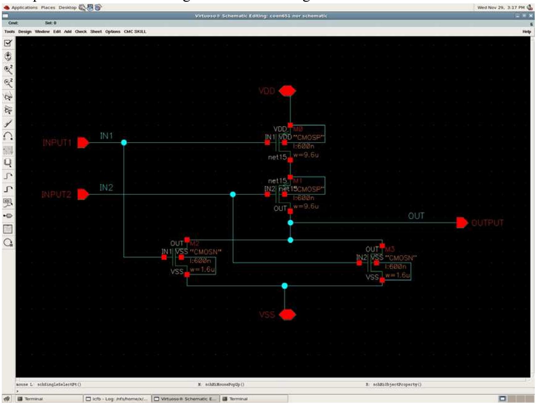 3 schematic of nor 3.2. nor circuit and simulation for each