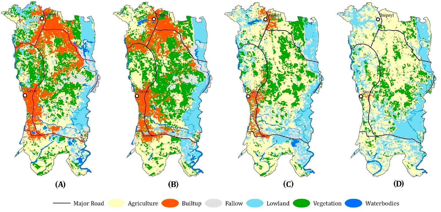 Land use/land cover map of savar from 1980 to 2015. map: (a)