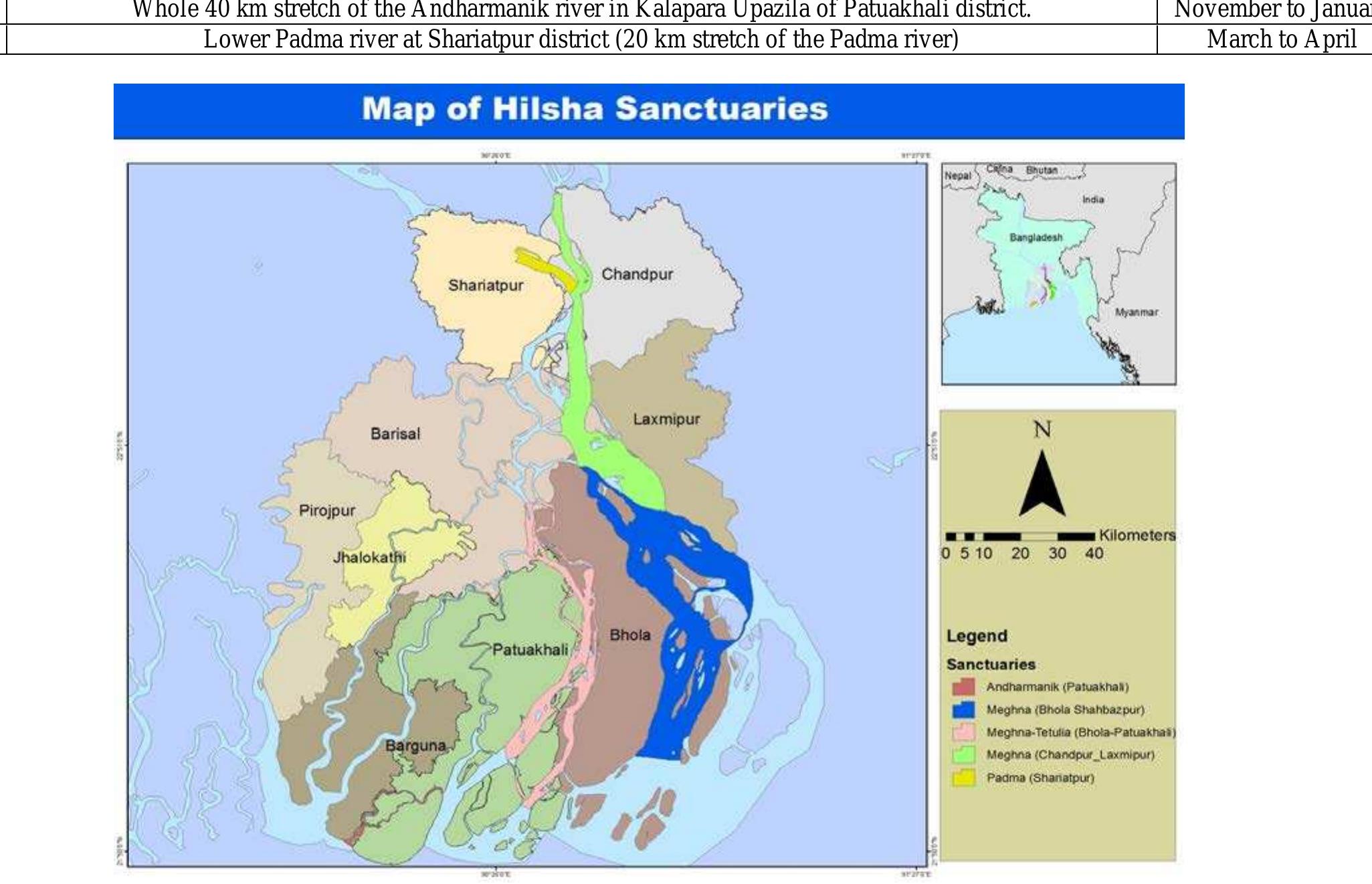 Map of hilsa sanctuaries of bangladesh