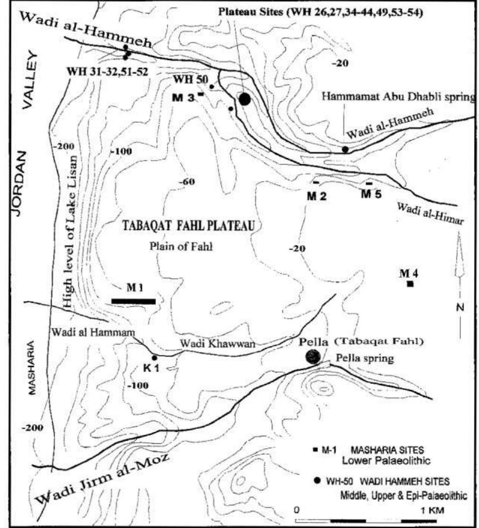 Plan of tabaqat fahl showing archaeological sites.