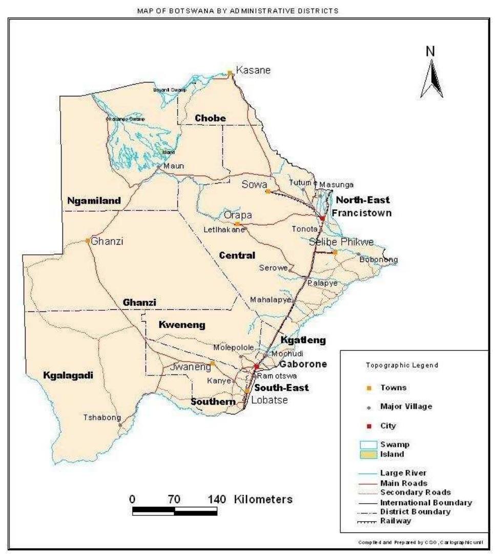 Districts in botswana: debswana mines at orapa, letlhakane