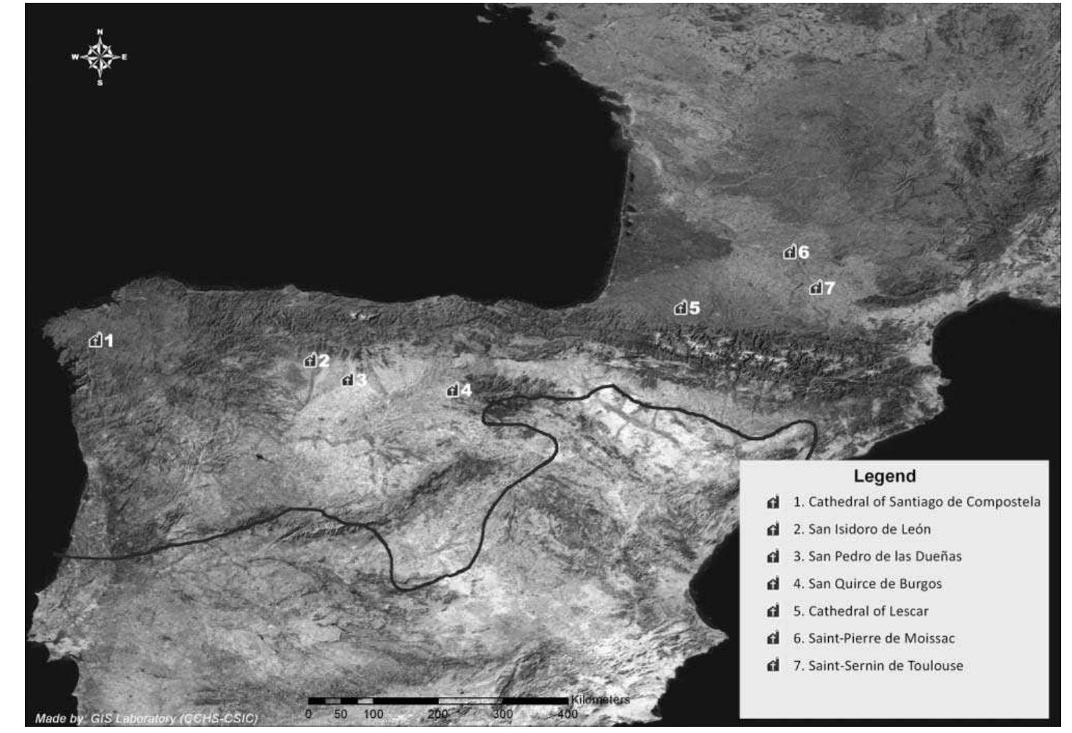 Locations of crouching crossbowmen, showing frontier between