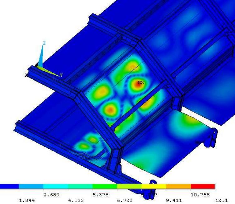 Buckling mode shape for the first eigenvalue (detailed