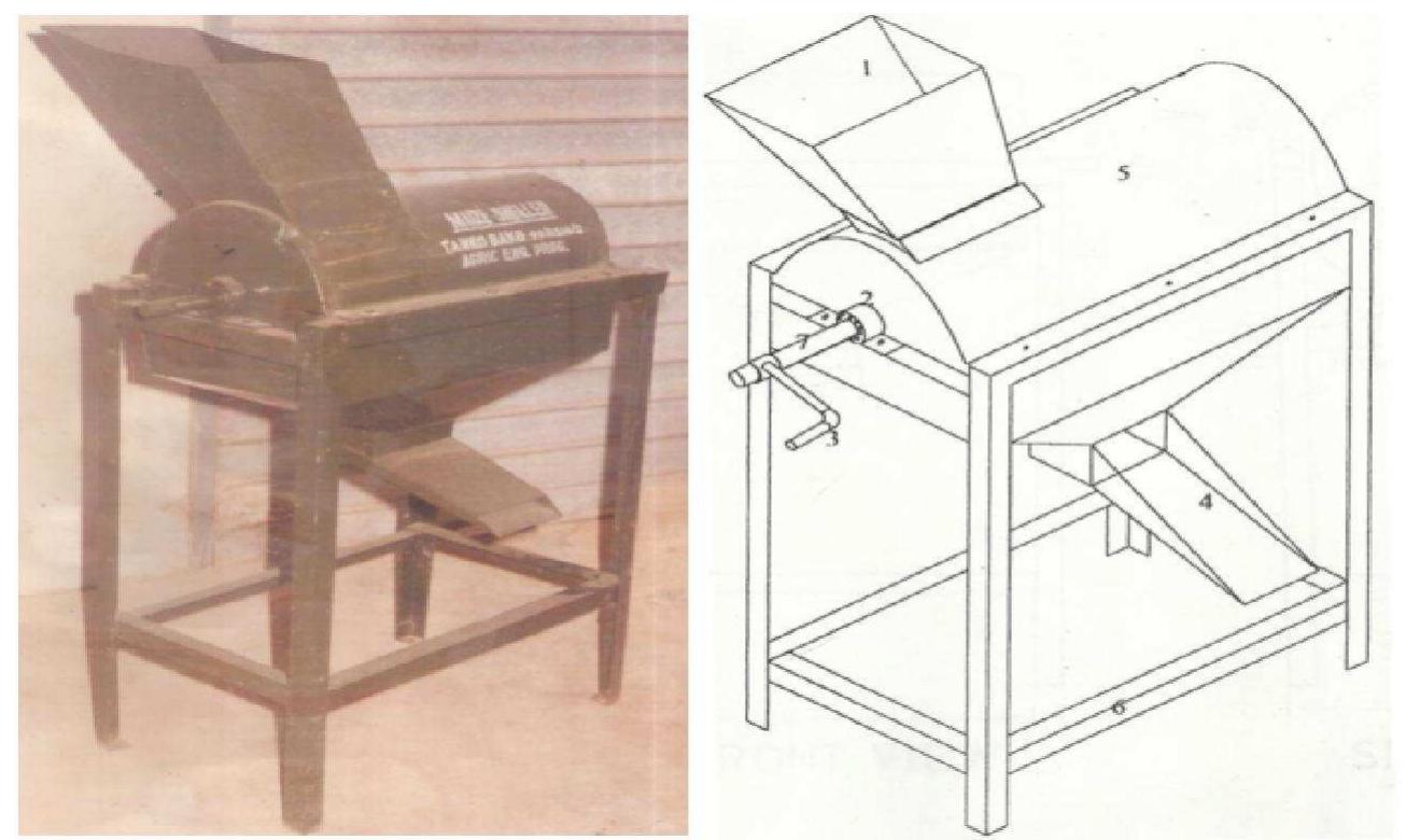 Pictorial drawing of the hand operated maize sheller iii.