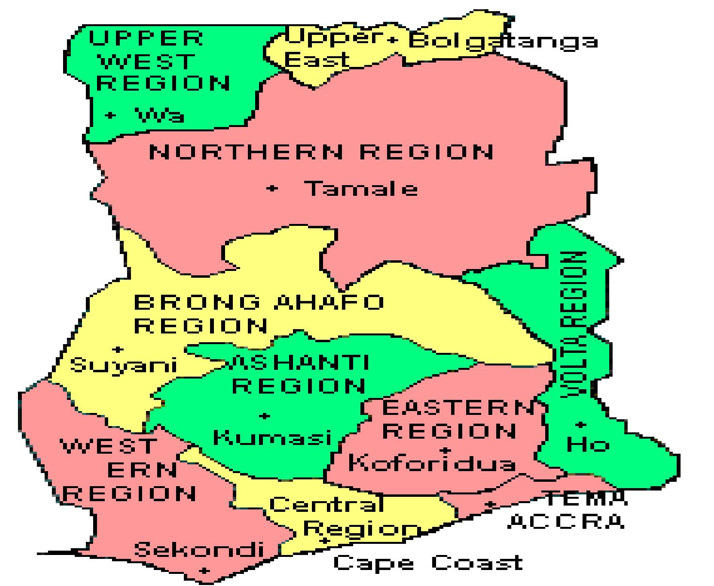 Map of ghana showing study regions (ashanti, brong-a hafo