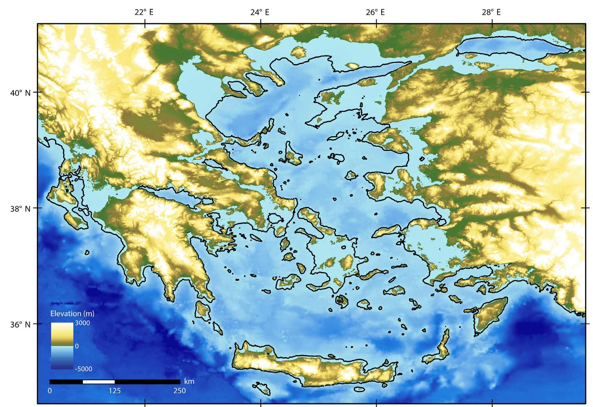The aegean sea in a glacial sea-level lowstand of —130 m