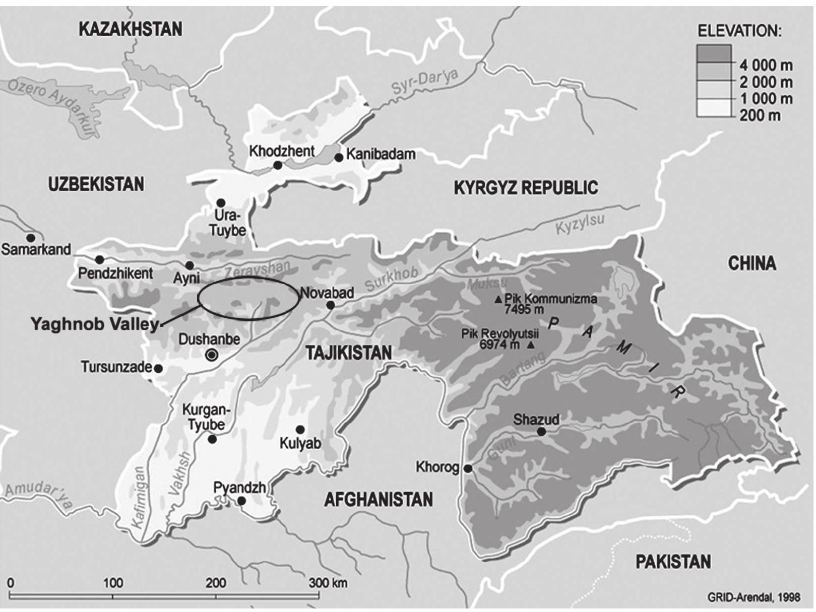 - yaghnob valley in tajikistan, topographic map. (july 97).
