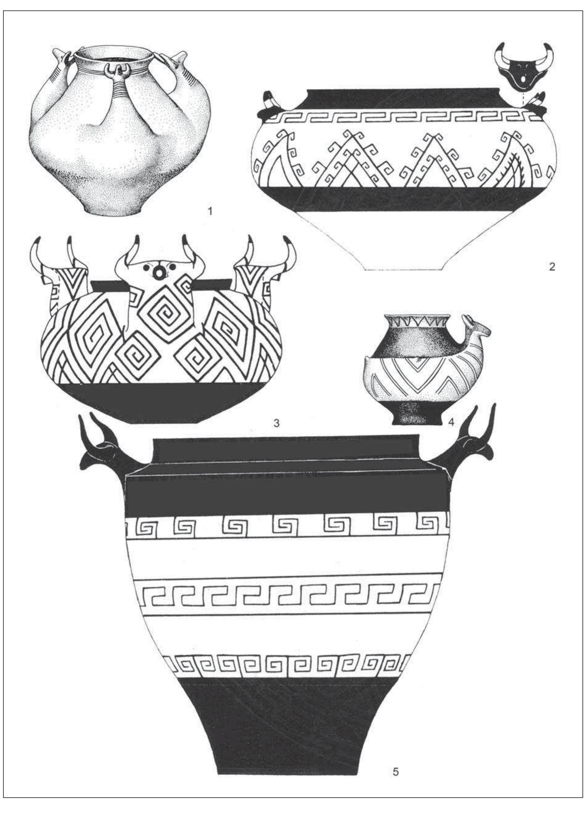A various vessel types with bull-head-protomes: 1.4 vaszar,