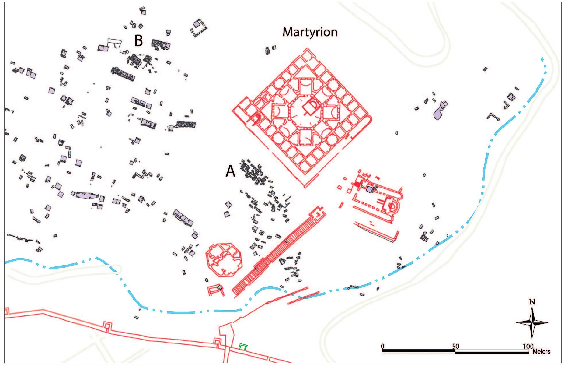 Map of the eastern part of the necropolis with areas a and b
