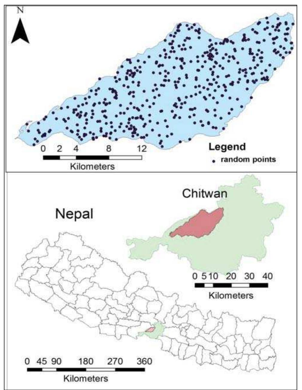 |. map showing study area and random points