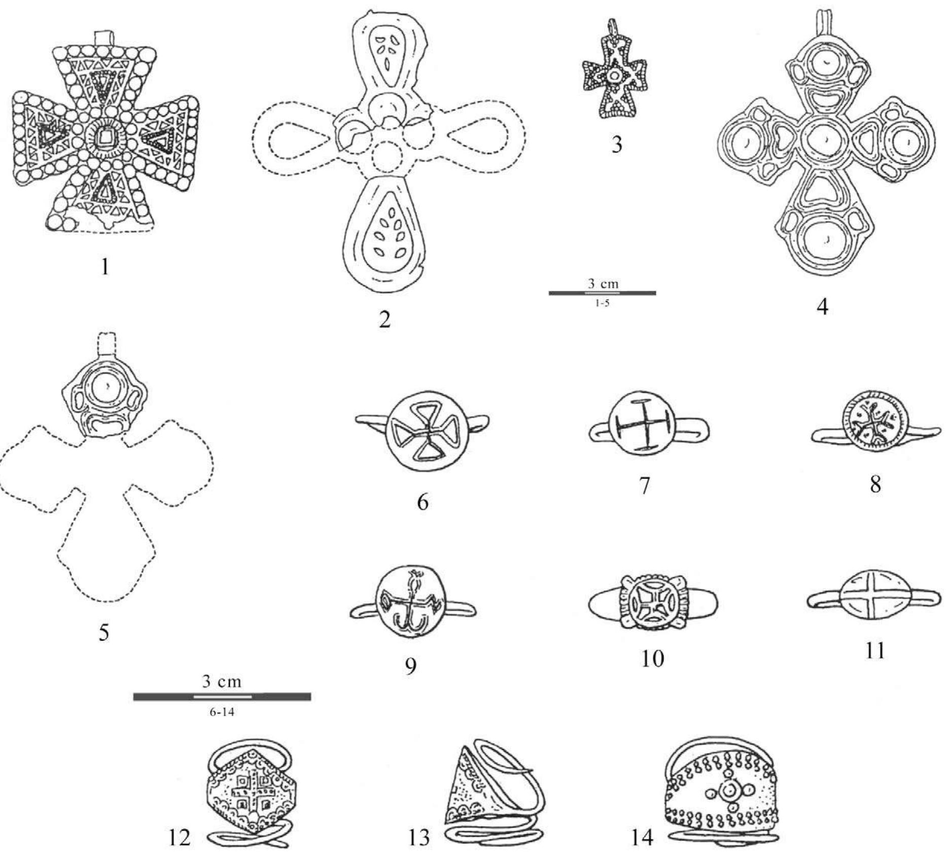 Crosses and rings with christian symbols from the territory