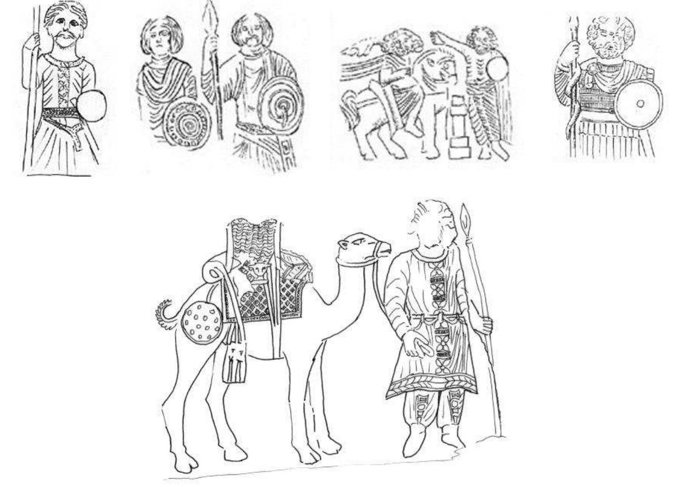 Examples of warriors with small round shields from hatra and