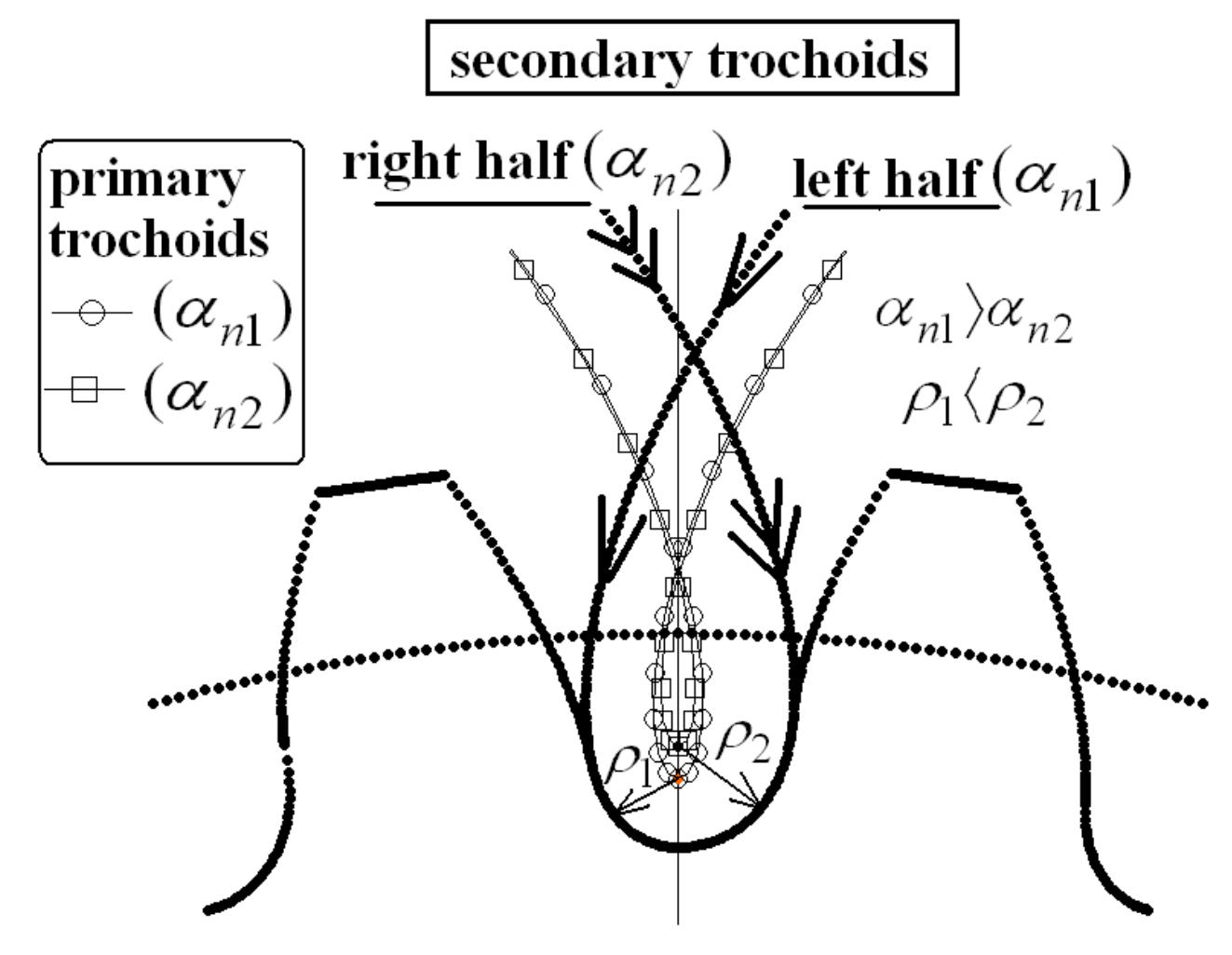 Trochoidal paths of rack cutter with a fully rounded-tip