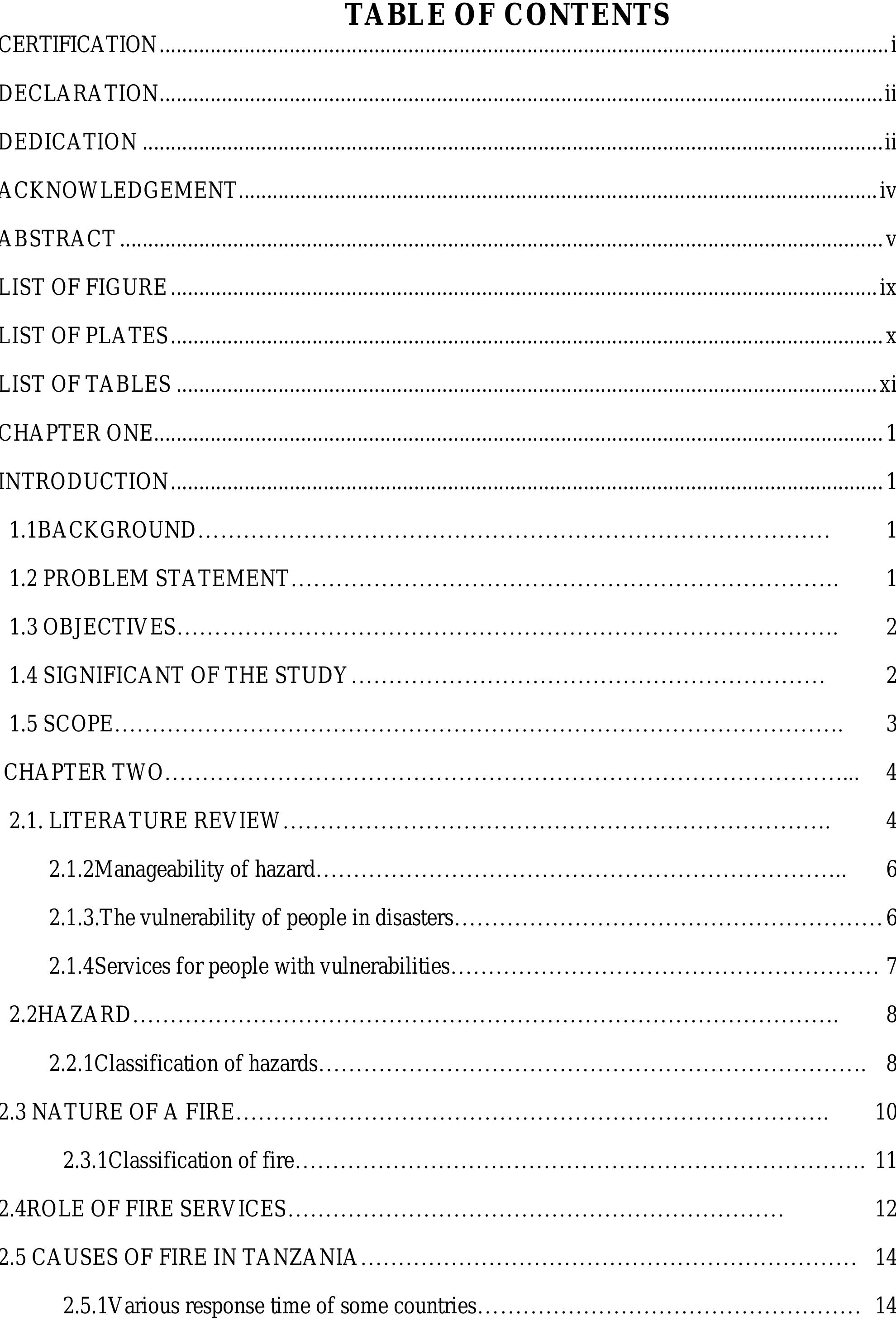Table 1 - VULNERABILTY ANALYSIS OF FIRE HAZARD IN ILALA-DAR