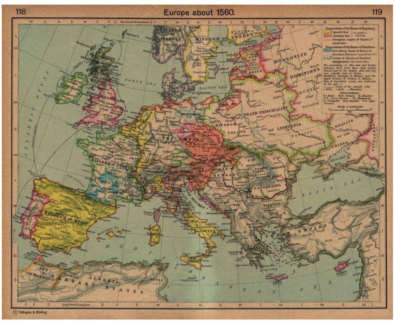 Political map of europe c. 1560