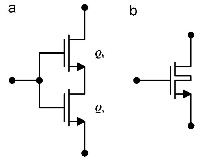 Composite transistor: (a) schematic and (b) symbol. the