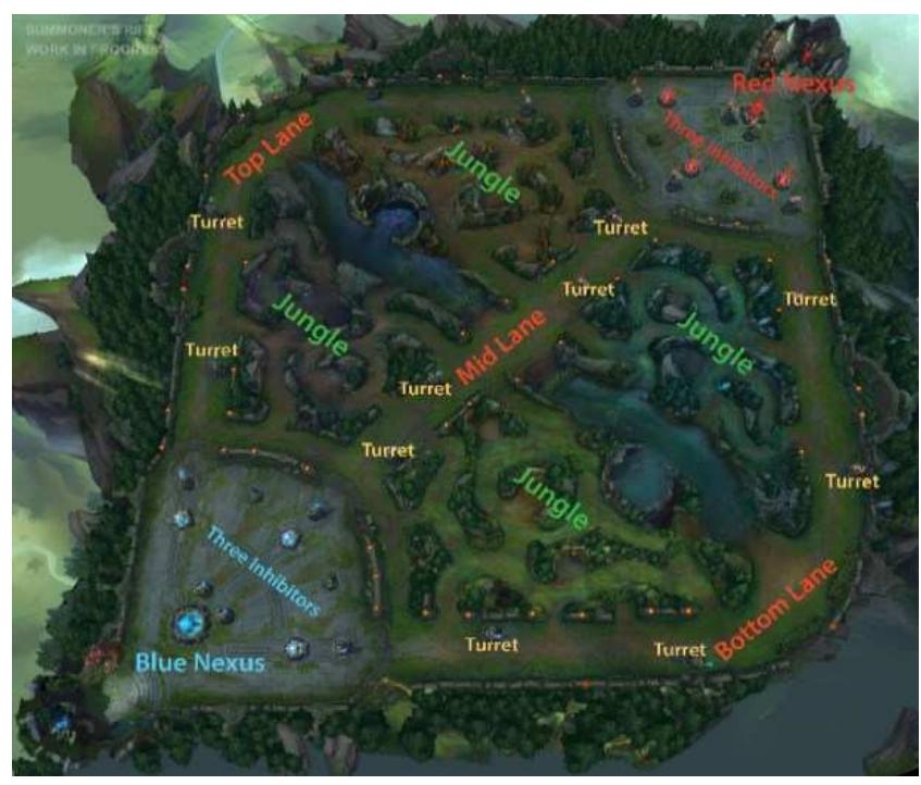 A map of the league of legends game play in the classic