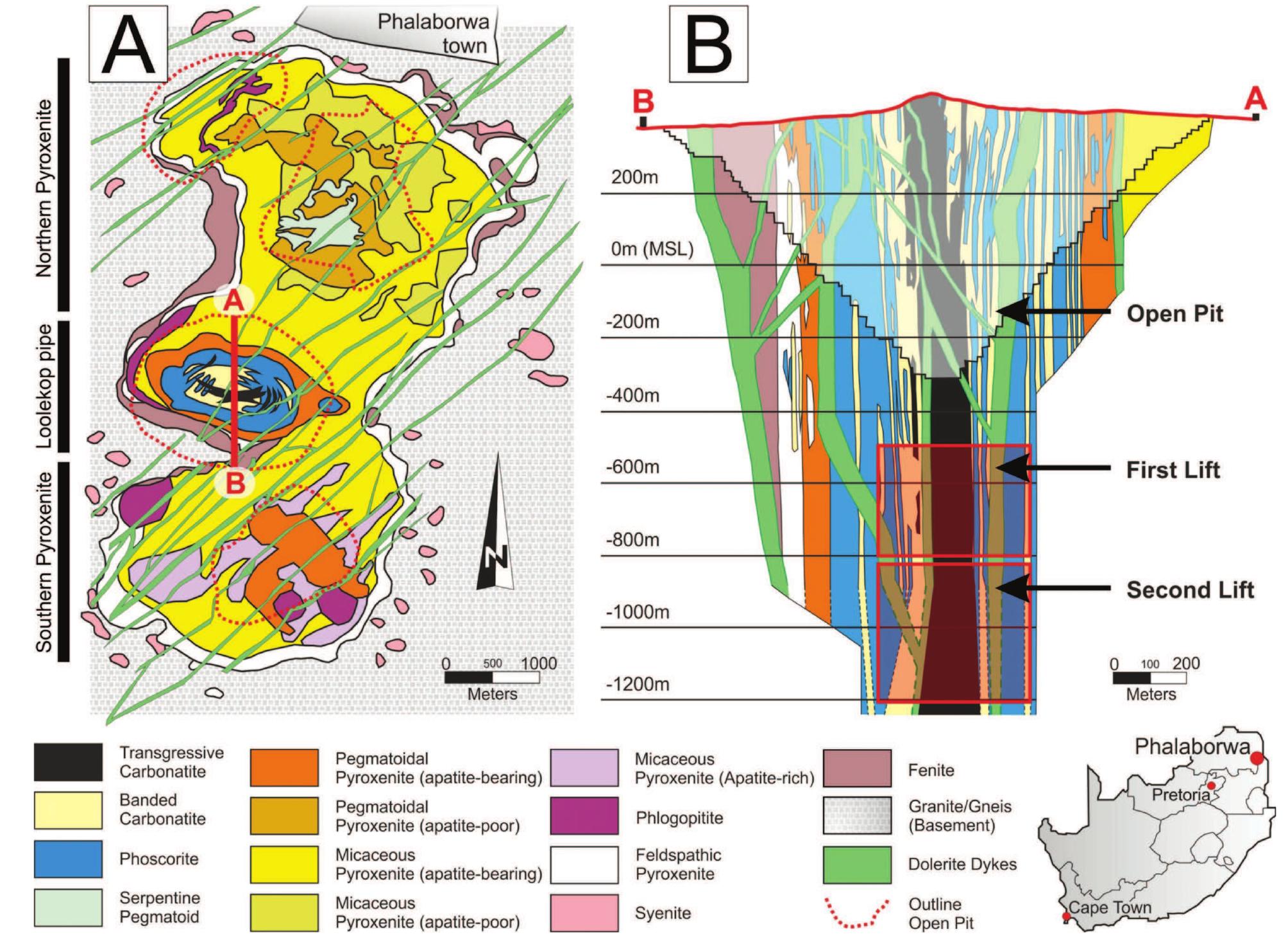 Generalized geological map of the palabora complex (modified