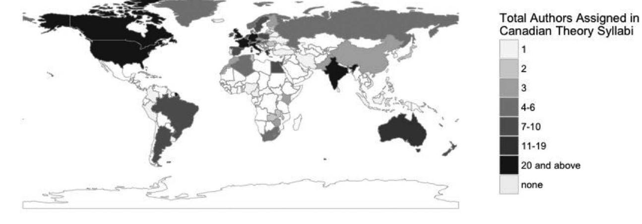 Notes: this map shows the total number of authors from each