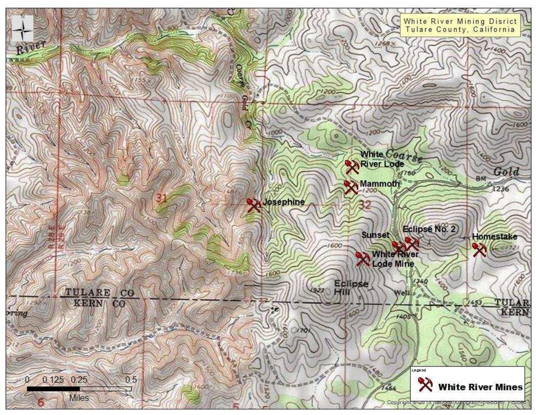 Topographic map of the josephine mine.