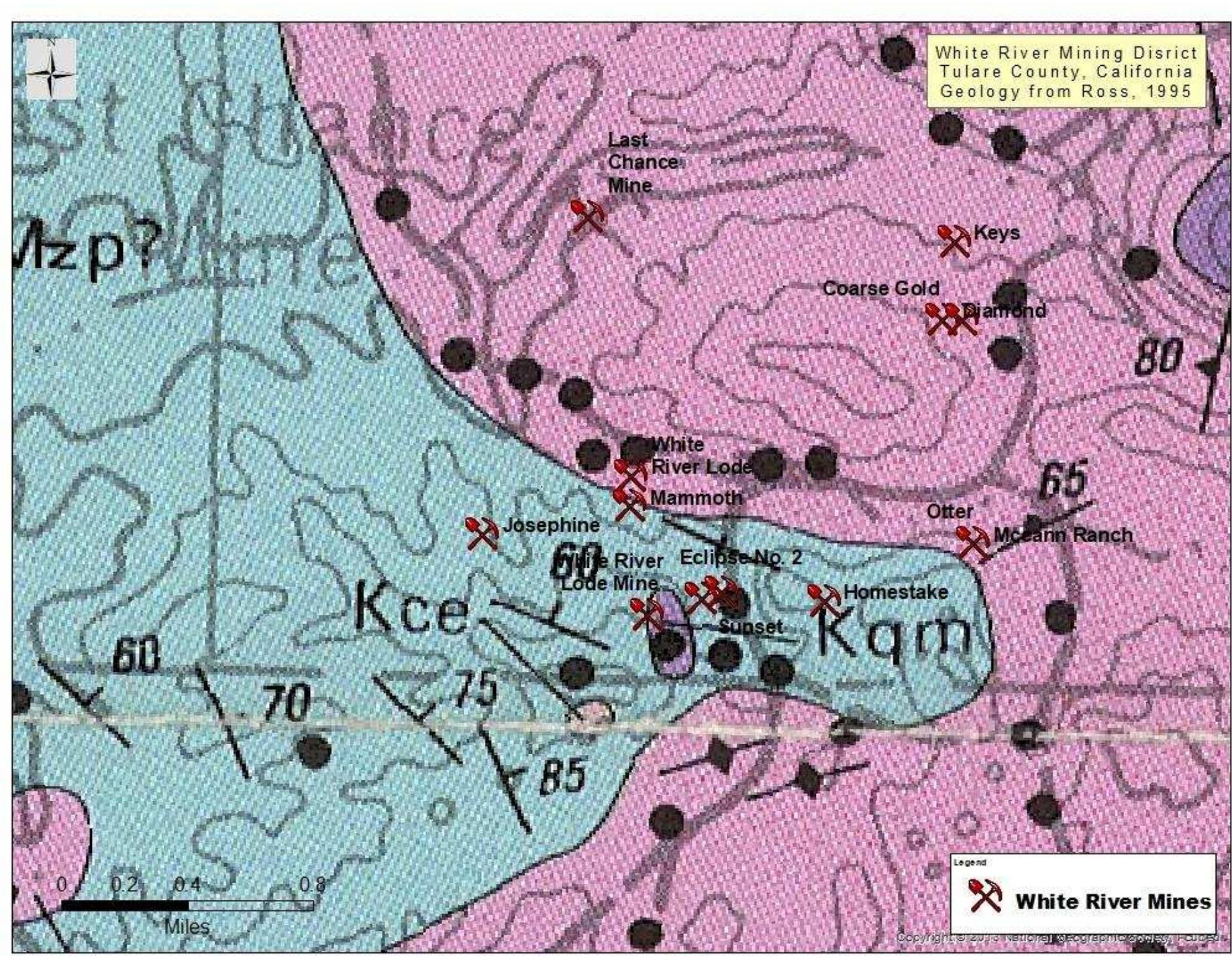 Geologic map of the mammoth mine and surrounding area.