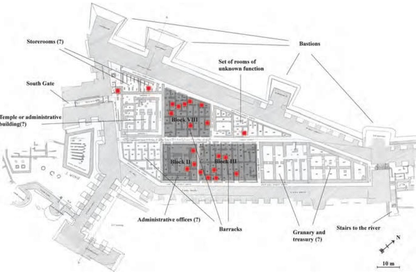 A map of the central area of the fortress at uronarti,