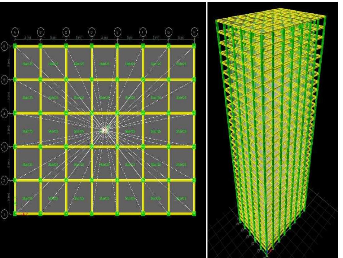 Extrude plan and 3d-view of structure case 2: shear-wall