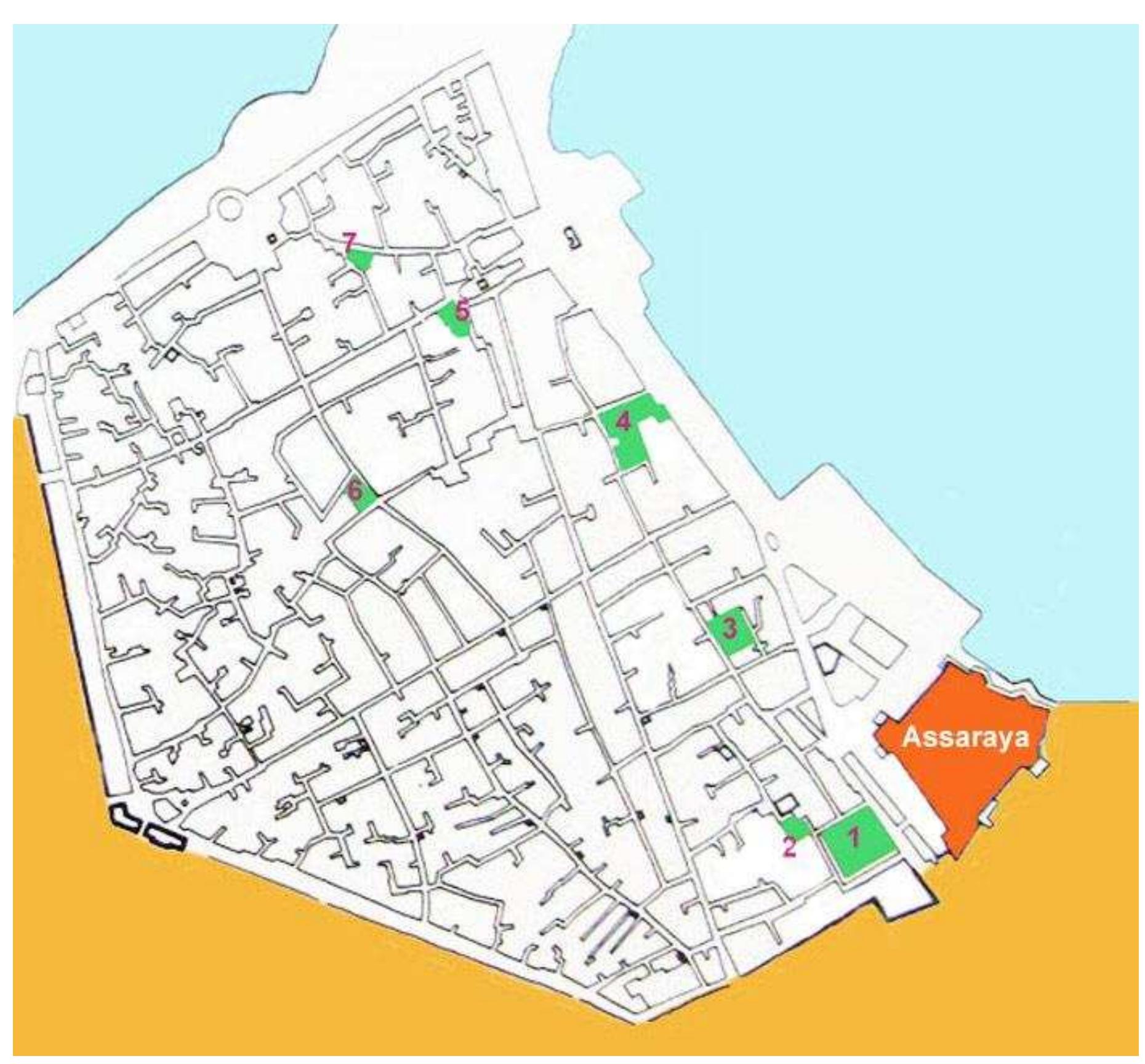 A map showing the distribution of mosques in the medina (the