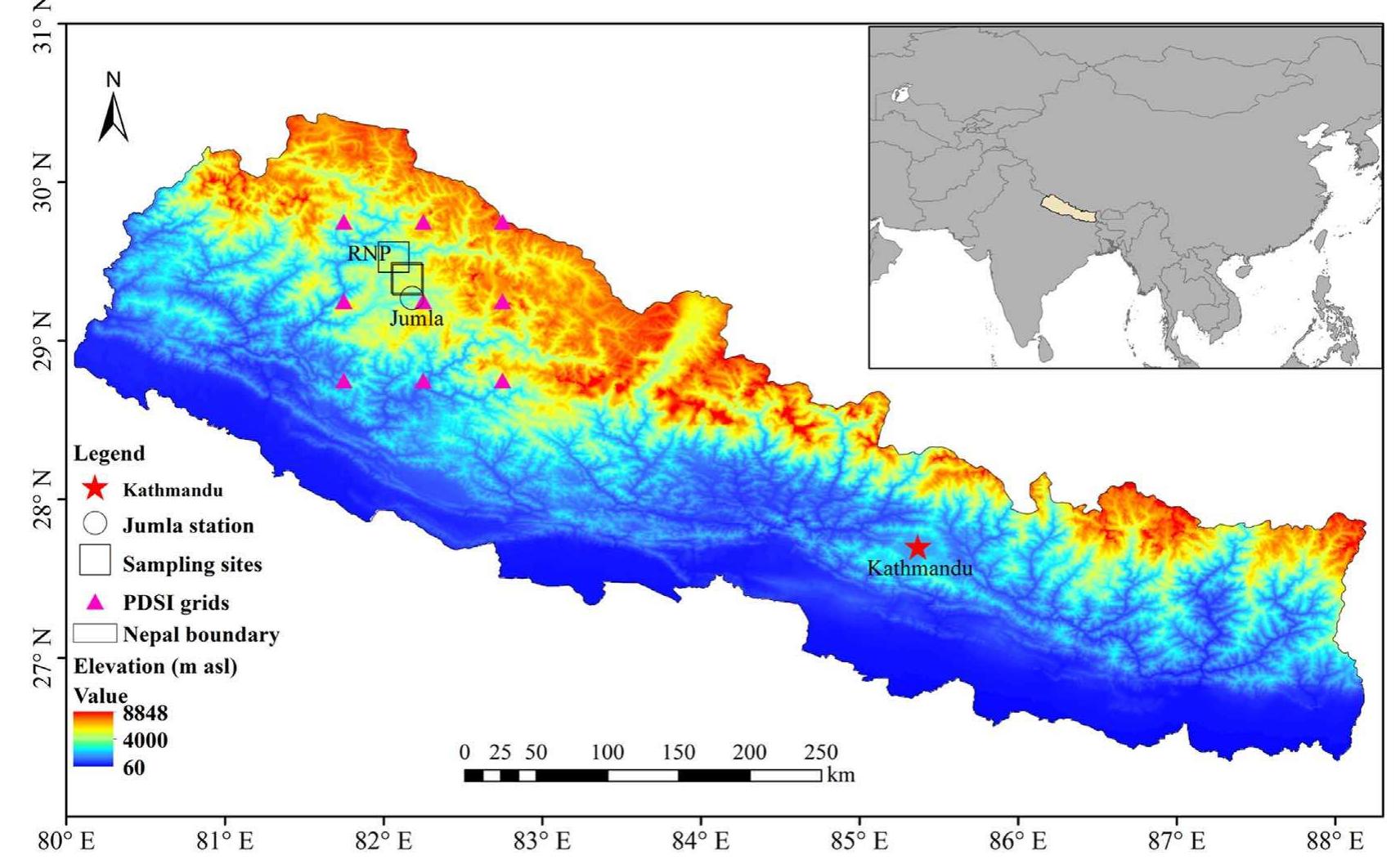 Map of the study area showing sampling sites of himalayan