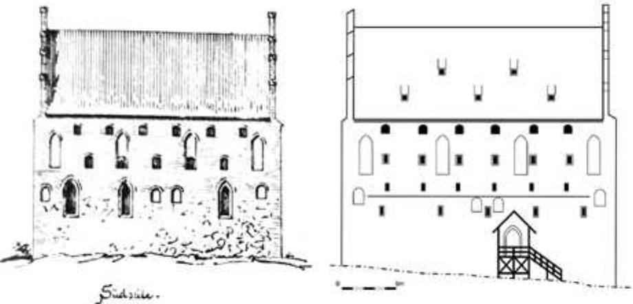 Reconstruction drawings of the courtyard facade of the manor