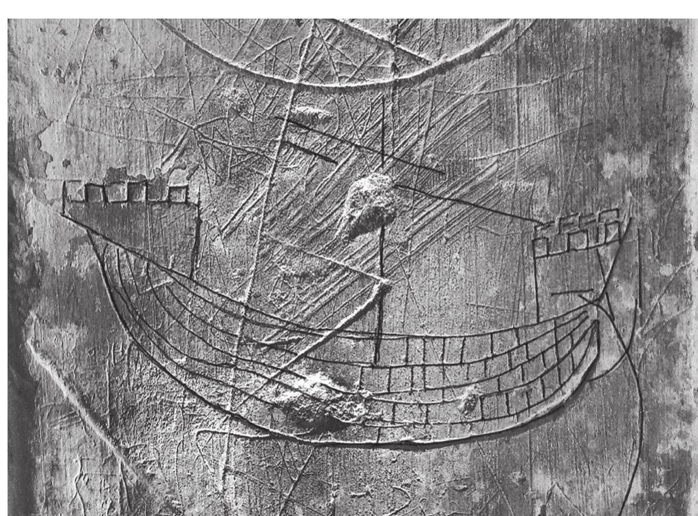 A crudely depicted early example of medieval ship graffiti,