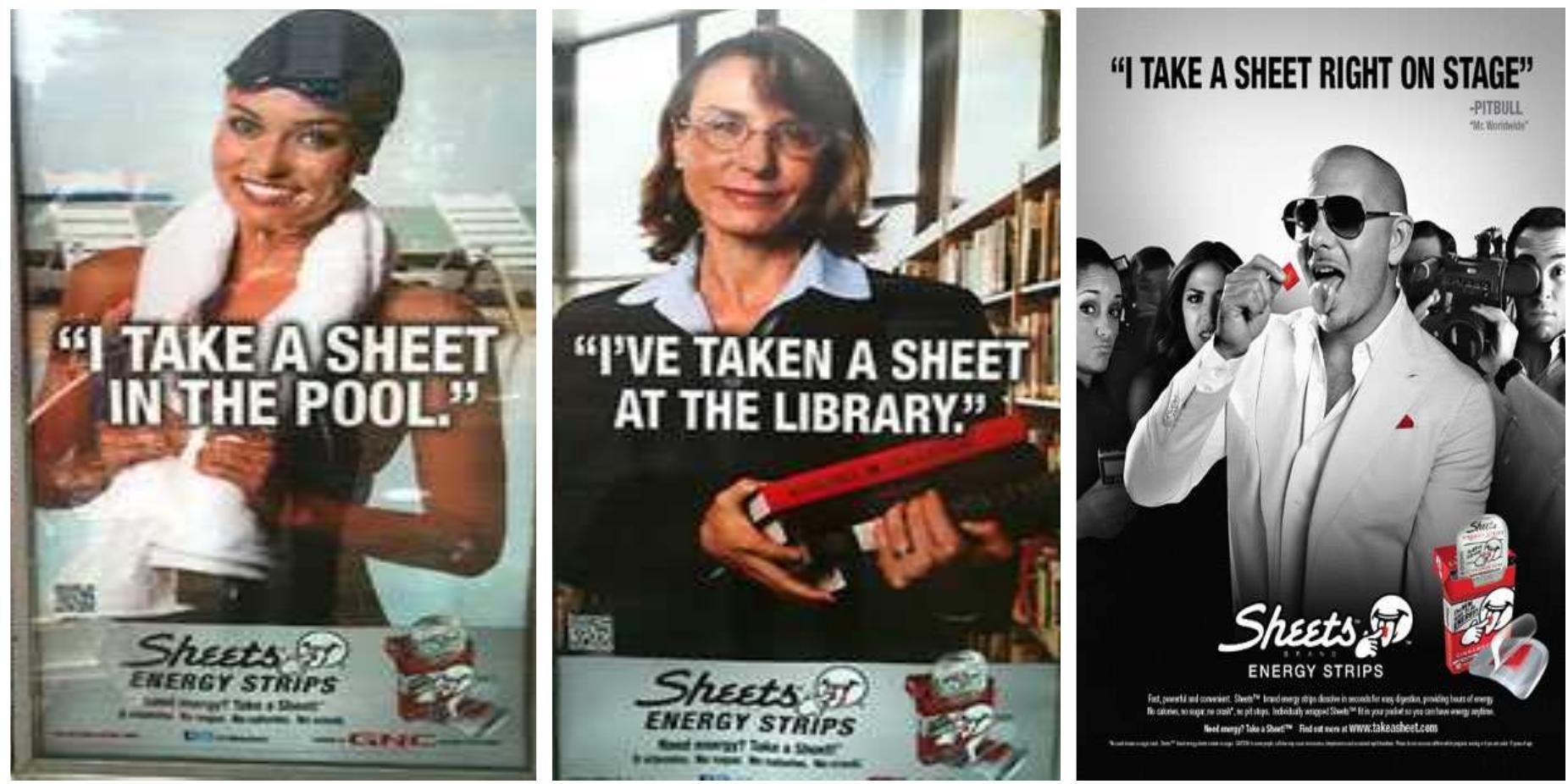 Three examples of the “sheet energy strips” campaign the