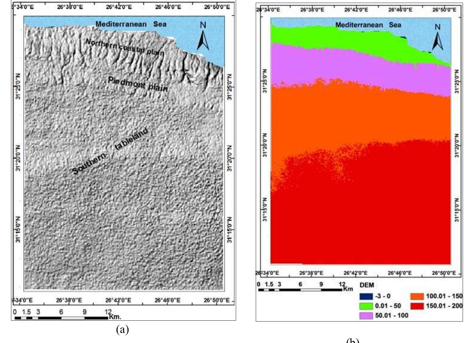 Geomorphological map (a) and the elevation map (b) of the